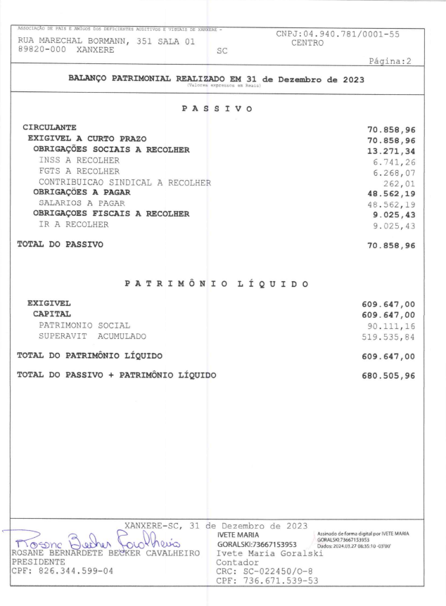 APADAVIX divulga balanço anual de prestação de contas referente ao ano ...